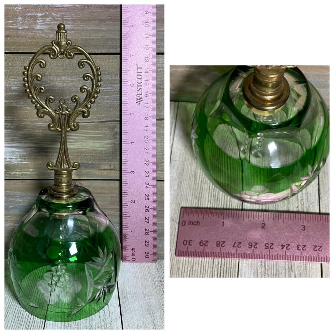 Elegant 8" Vintage 1950's Green Etched Hand Cut Crystal Bell Made in ...