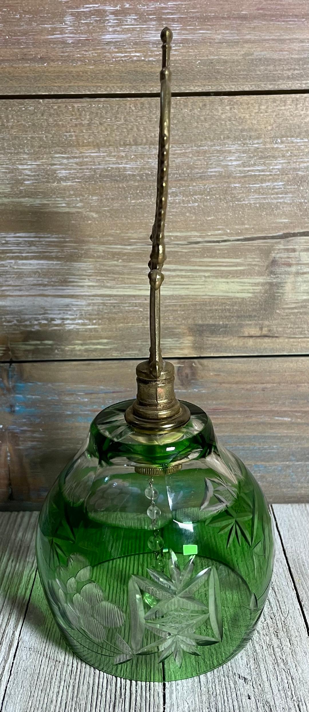 Elegant 8" Vintage 1950's Green Etched Hand Cut Crystal Bell Made in ...