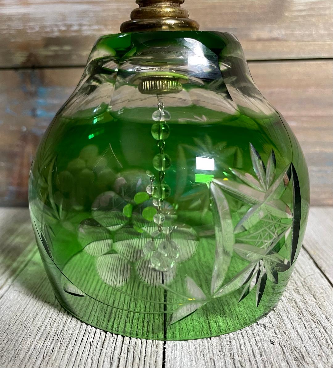 Elegant 8" Vintage 1950's Green Etched Hand Cut Crystal Bell Made in ...