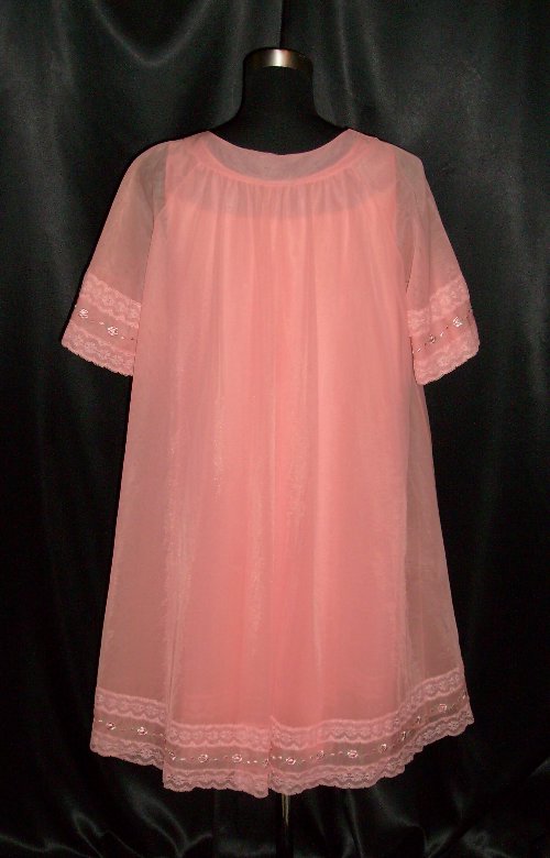 Vintage Orange Chiffon Shadowline Nightgown & Peignoir Set S : Pink ...