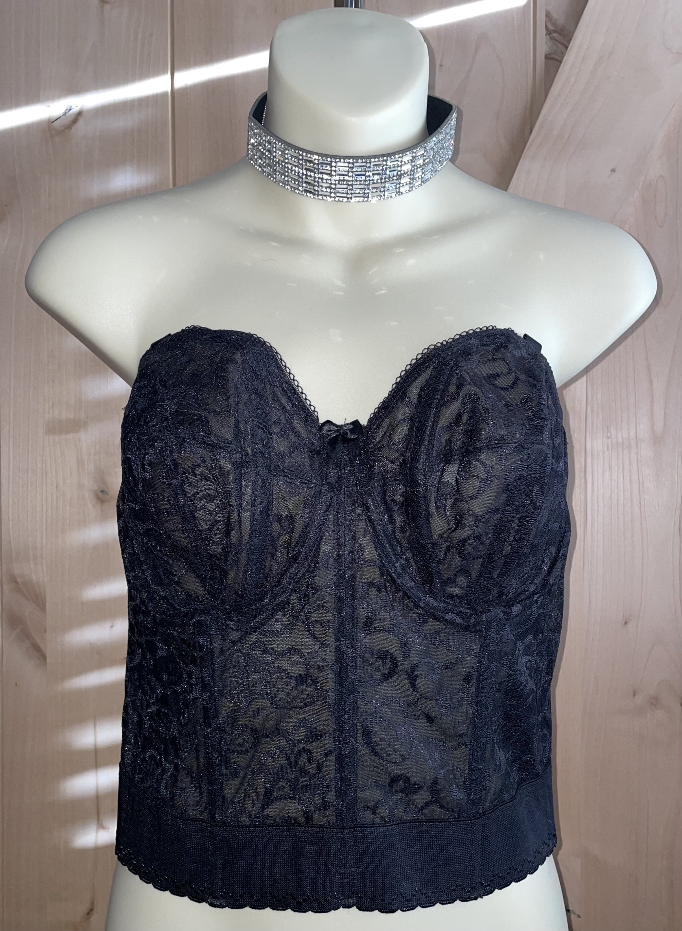 Vintage 1990's Black GODDESS Longline Fully Boned Lace Strapless ...