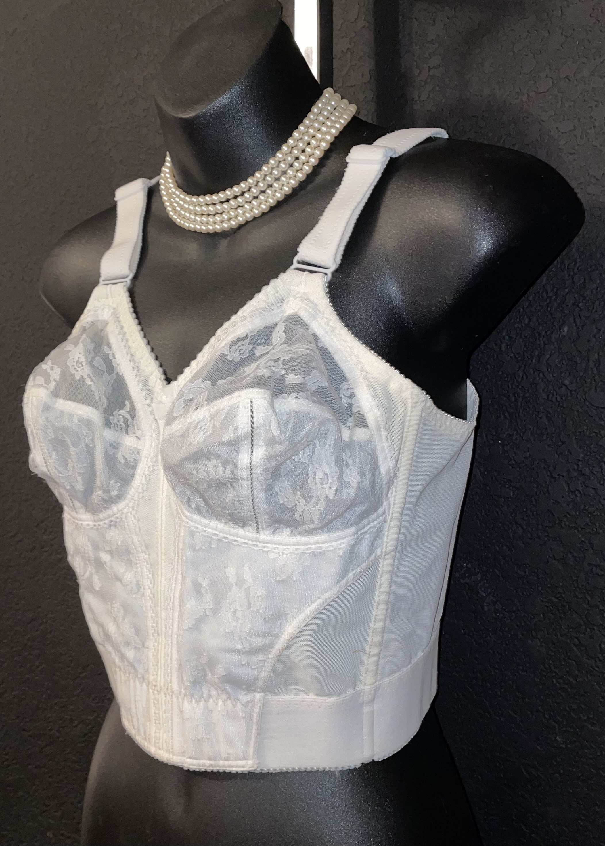 Vintage 1970's TRIUMPH Longline White Lace Accent Bra Brassier Bustier ...